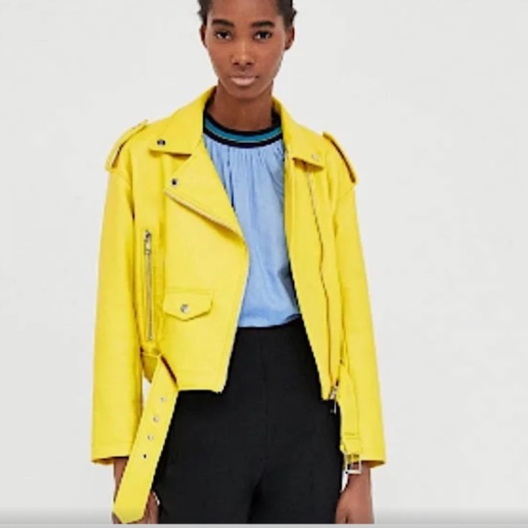 Zara | Jackets & Coats | Zara Yellow Leather Biker Jacket | Poshmark